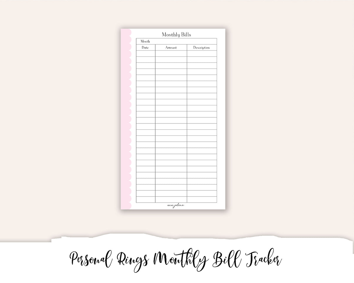 Personal Rings Monthly Bill Tracker Printable – anajolene